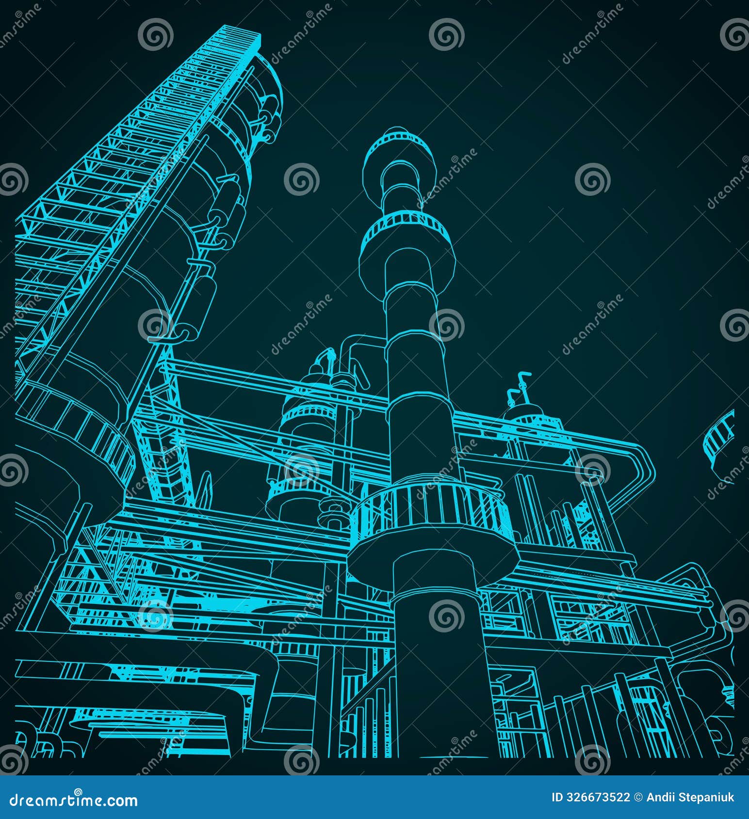 Factory Buildings Pipes And Tanks Close Up Vector Illustration ...