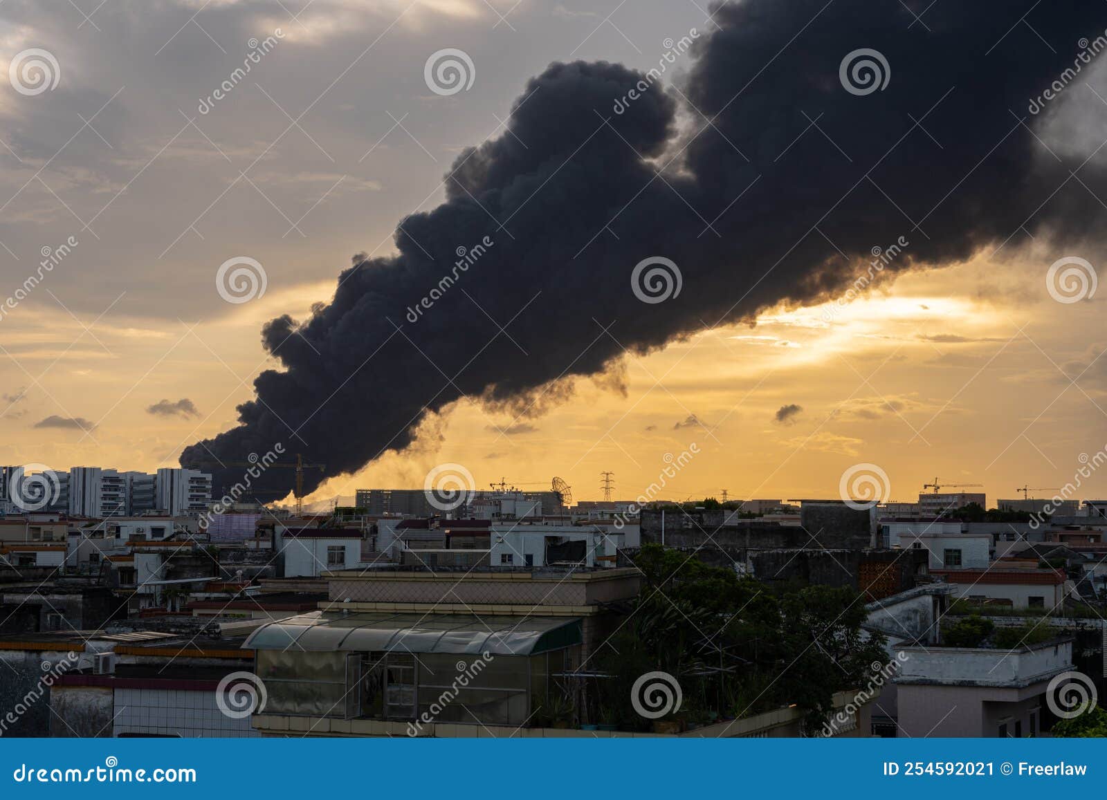 Factory Catched a Fire with Lots Dark Smoke Stock Image - Image of town ...