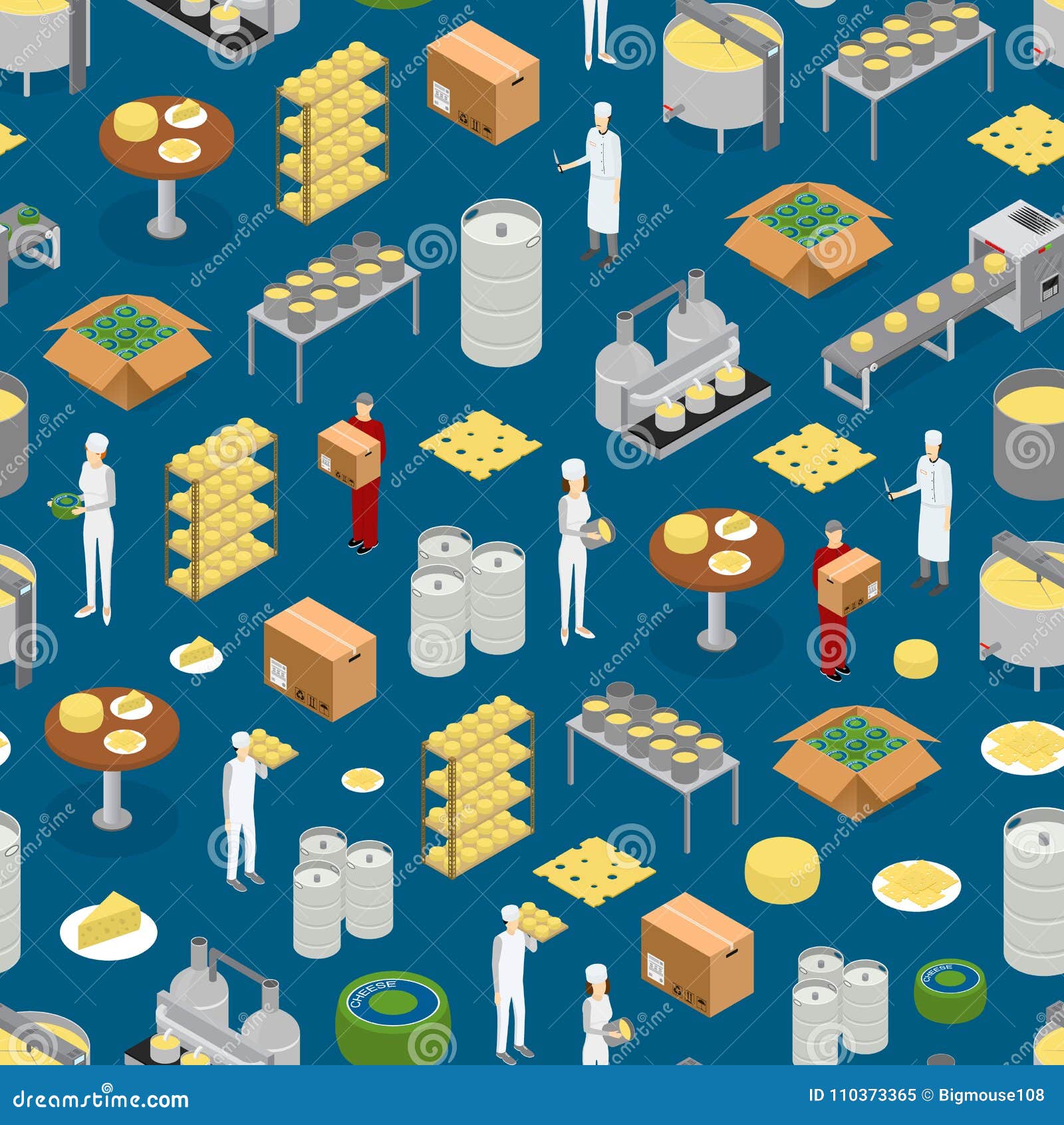 Factory Cheese Production Line Elements and Staff Seamless Pattern ...