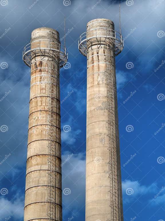 Factory chimneys. stock image. Image of ironworker, abandoned - 13057197