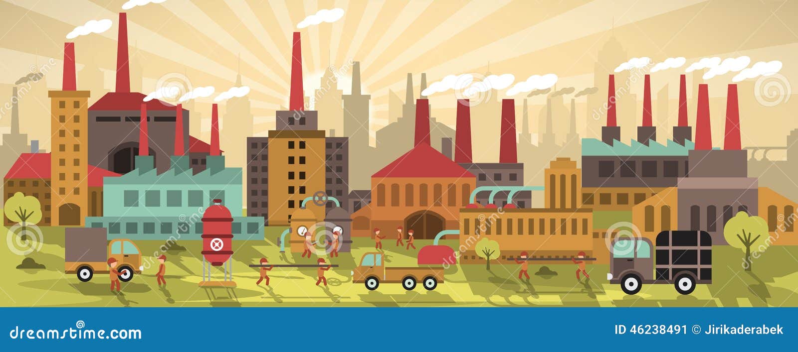 Factory in the City (retro Colors) Stock Vector - Illustration of ...