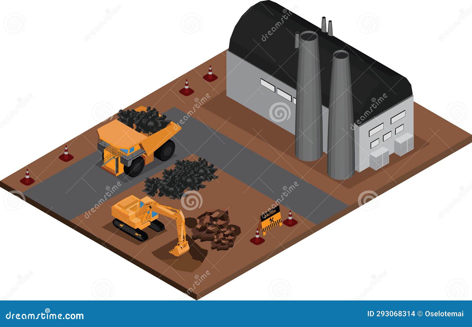 Factory Construction Area Excavators and Transport Vehicles ...