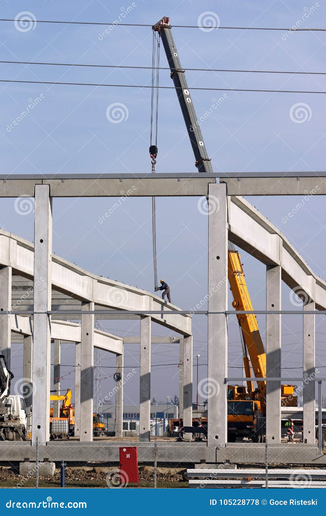 Factory Construction Site with Crane and Worker Stock Photo - Image of ...