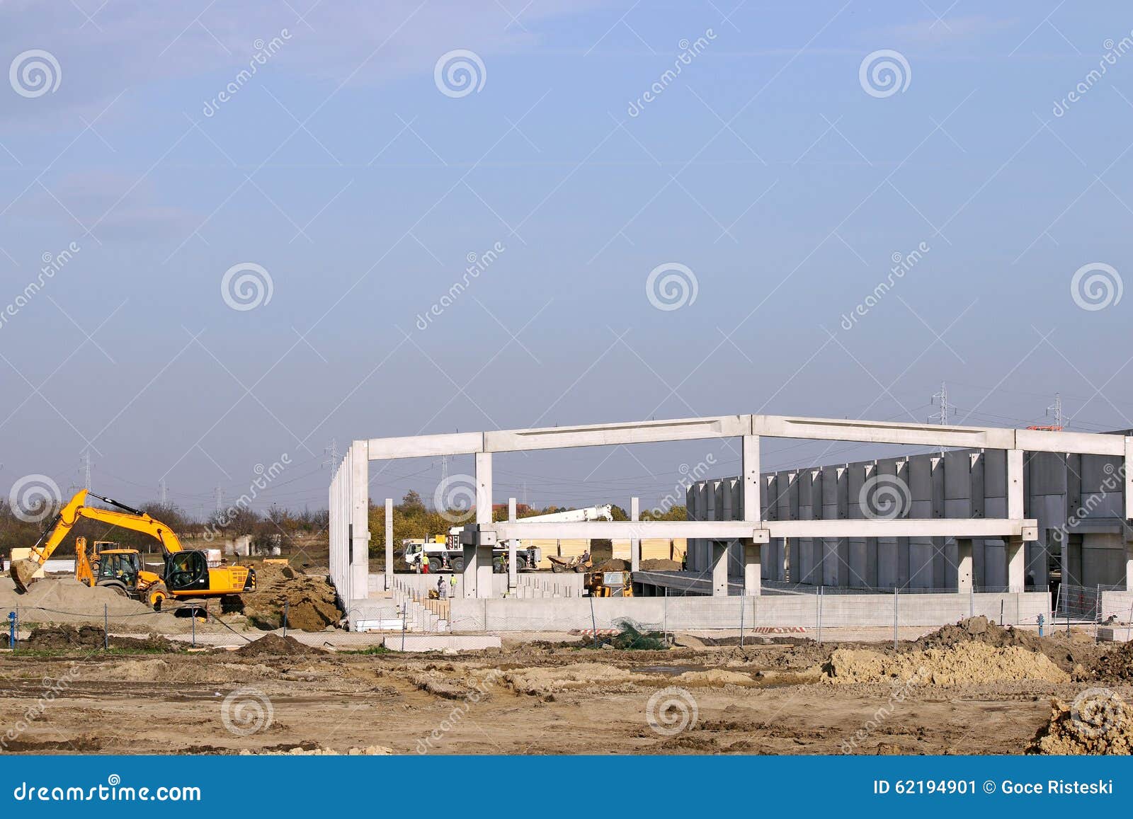 Factory Construction Site with Workers and Machinery Stock Image ...