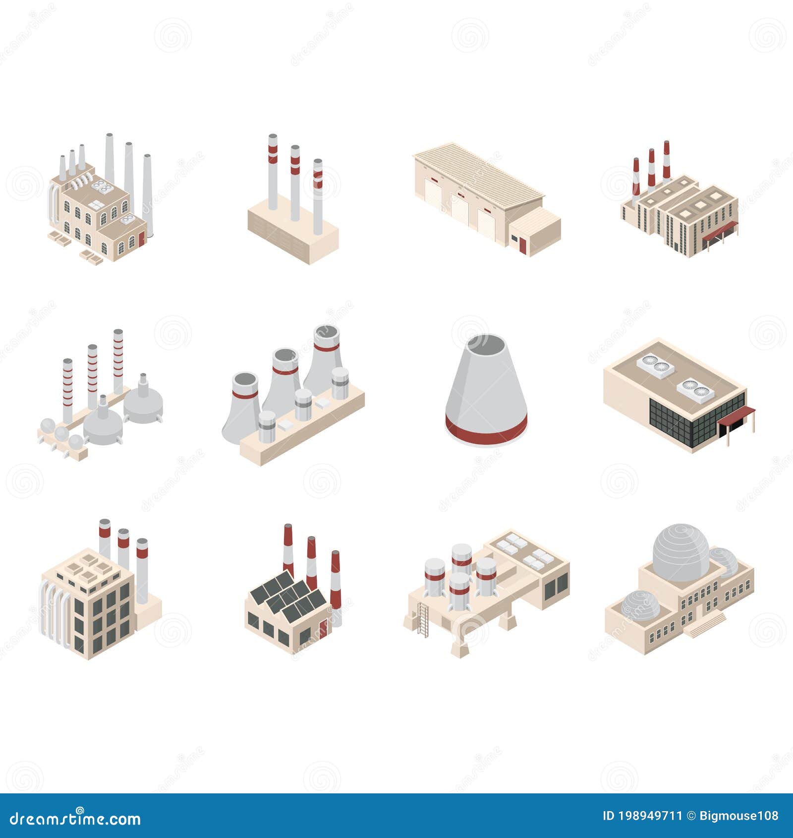 Factory Constructions or Buildings Concept Set 3d Isometric View ...
