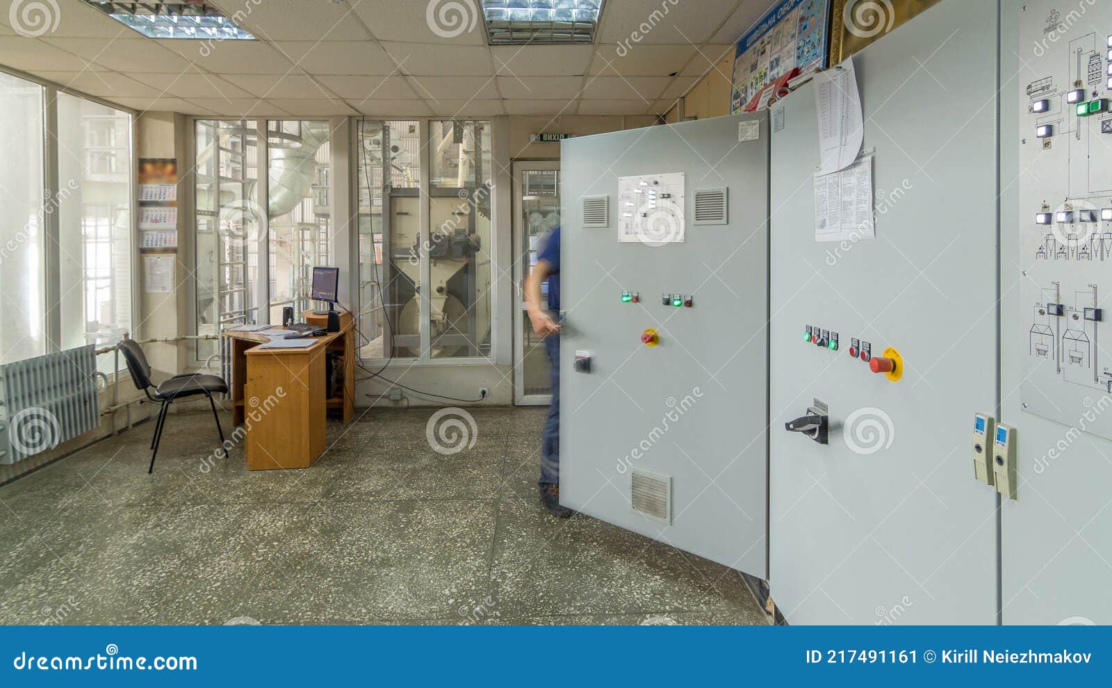 Factory Control Panel Timelapse . Engineer Standing in Front of the ...