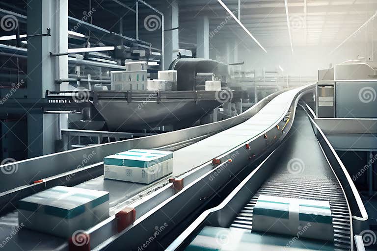 Factory, with Conveyor Belt Transporting Plastic Windows To End of ... Factory, with Conveyor Belt Transporting Plastic Windows To End of ...