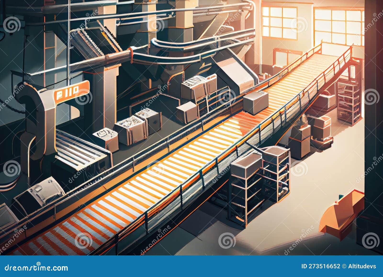 Factory, with Conveyor Belt and Window Frames Being Produced in High ...