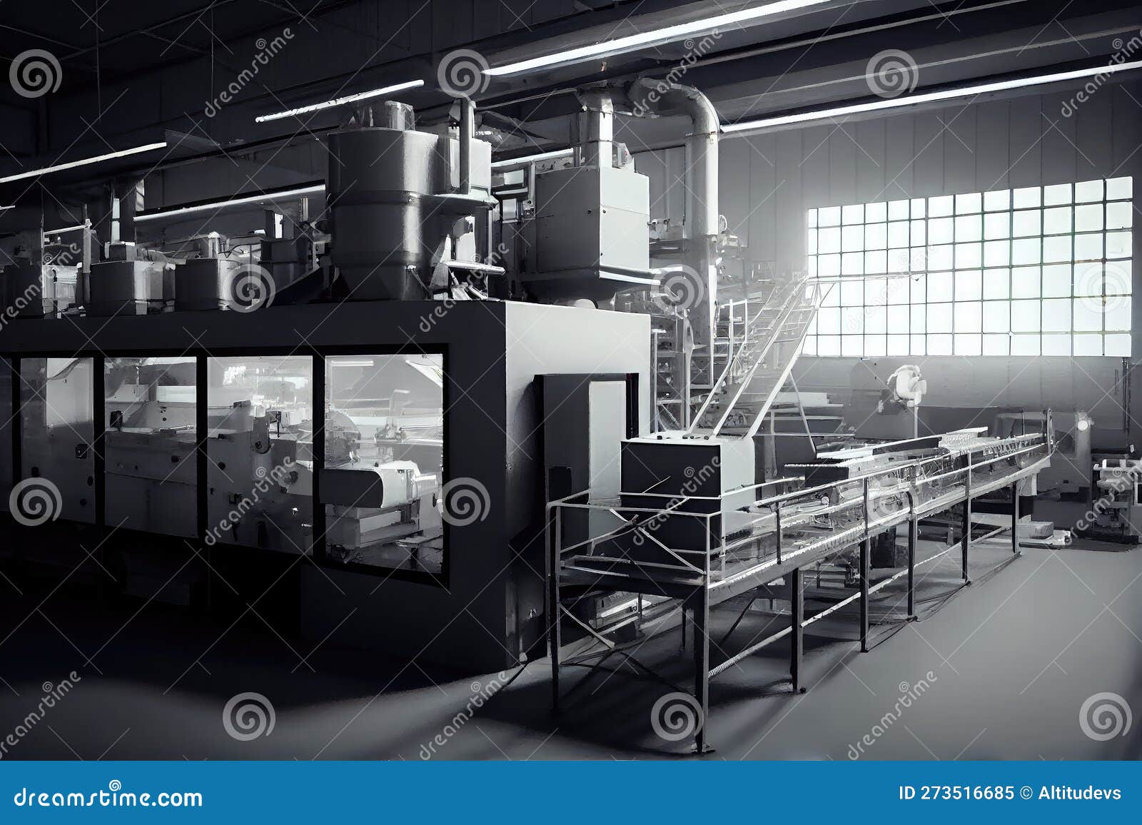 Factory, with Conveyor Belt and Window Frames Being Produced in High ...