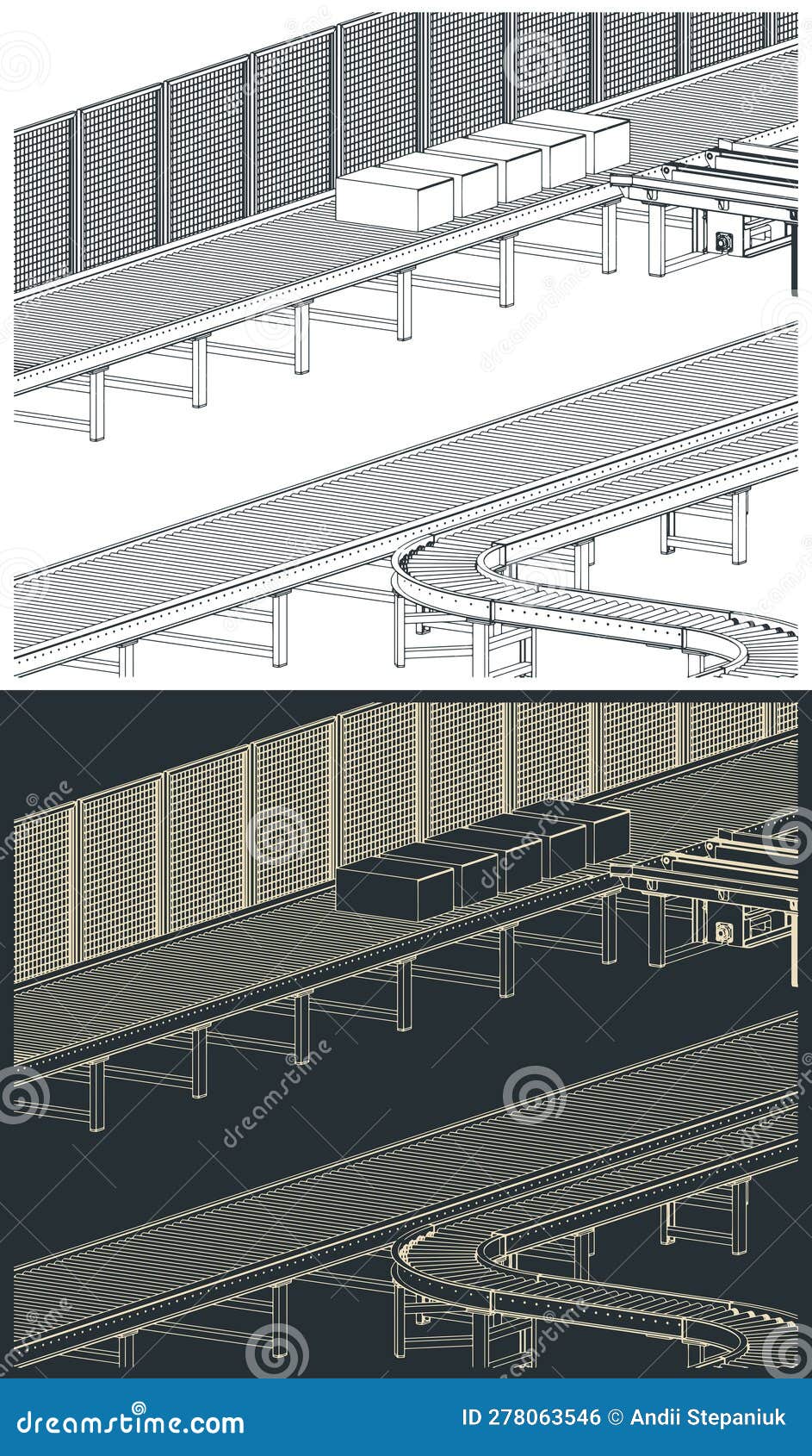 Factory conveyors stock vector. Illustration of blueprints - 278063546