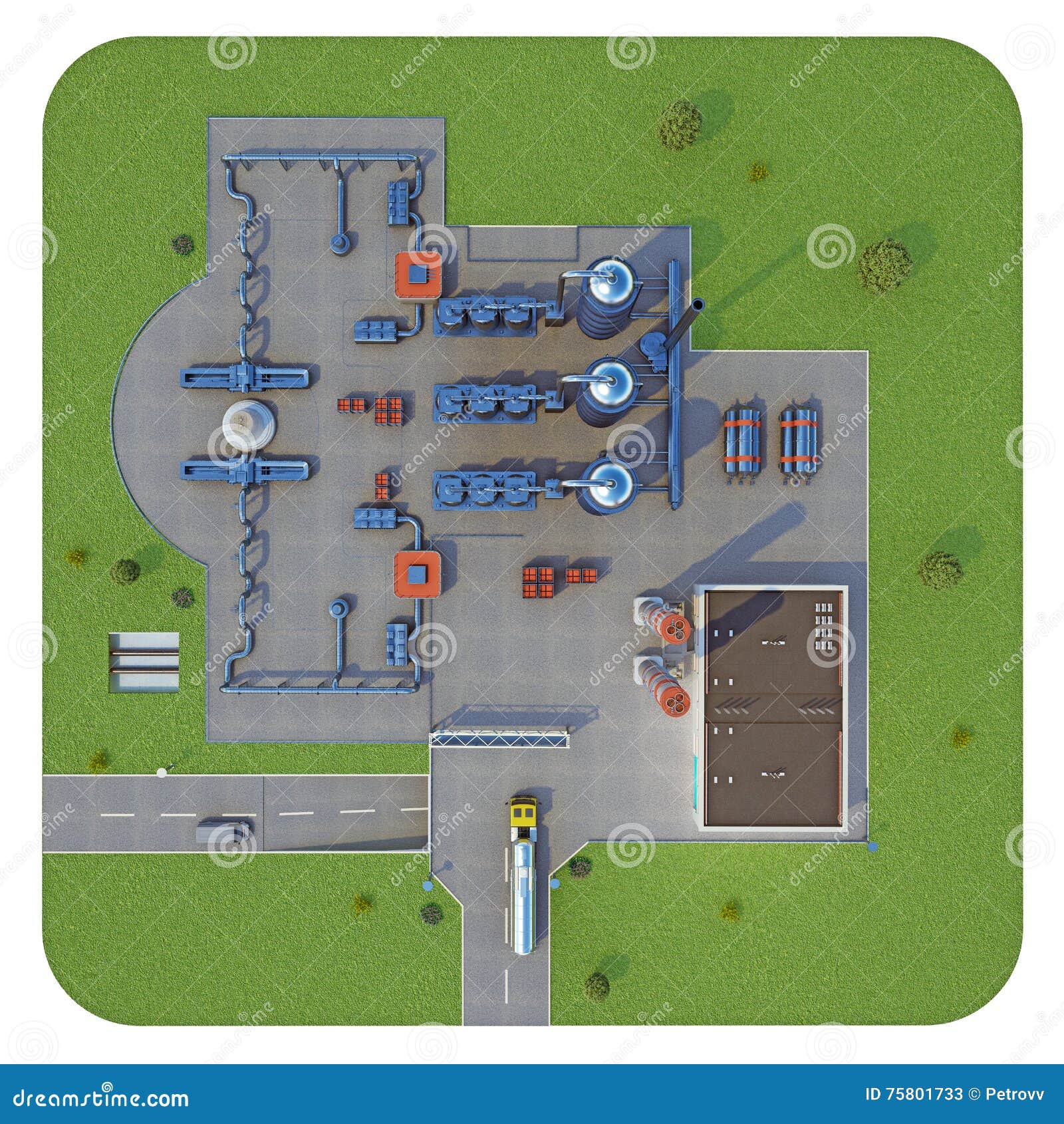 Factory 3d Rendering. Top View Stock Illustration - Illustration of ...