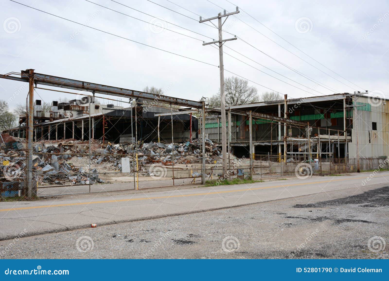 Factory demolition stock photo. Image of fence, building - 52801790