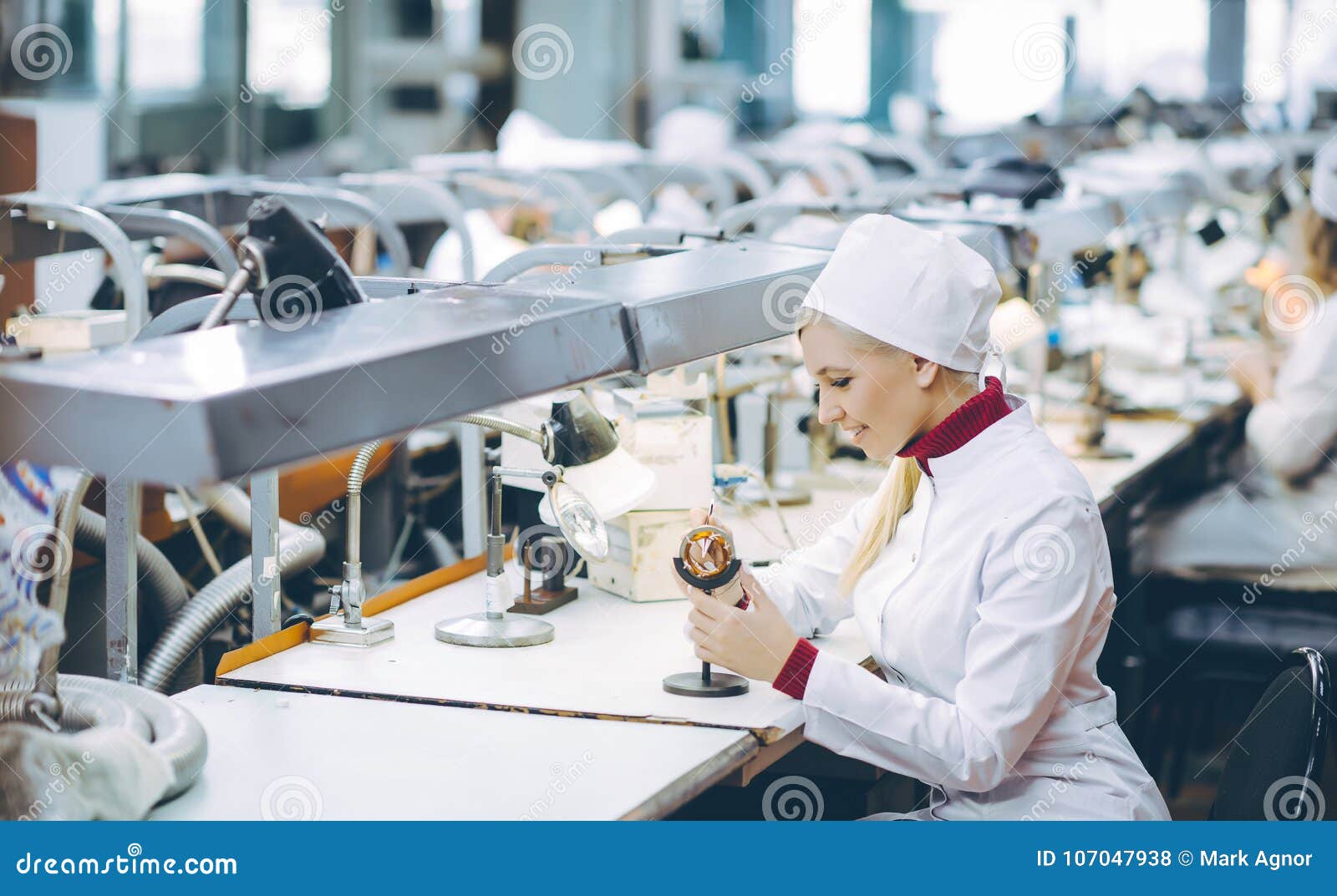 Factory electronics worker stock photo. Image of happy - 107047938
