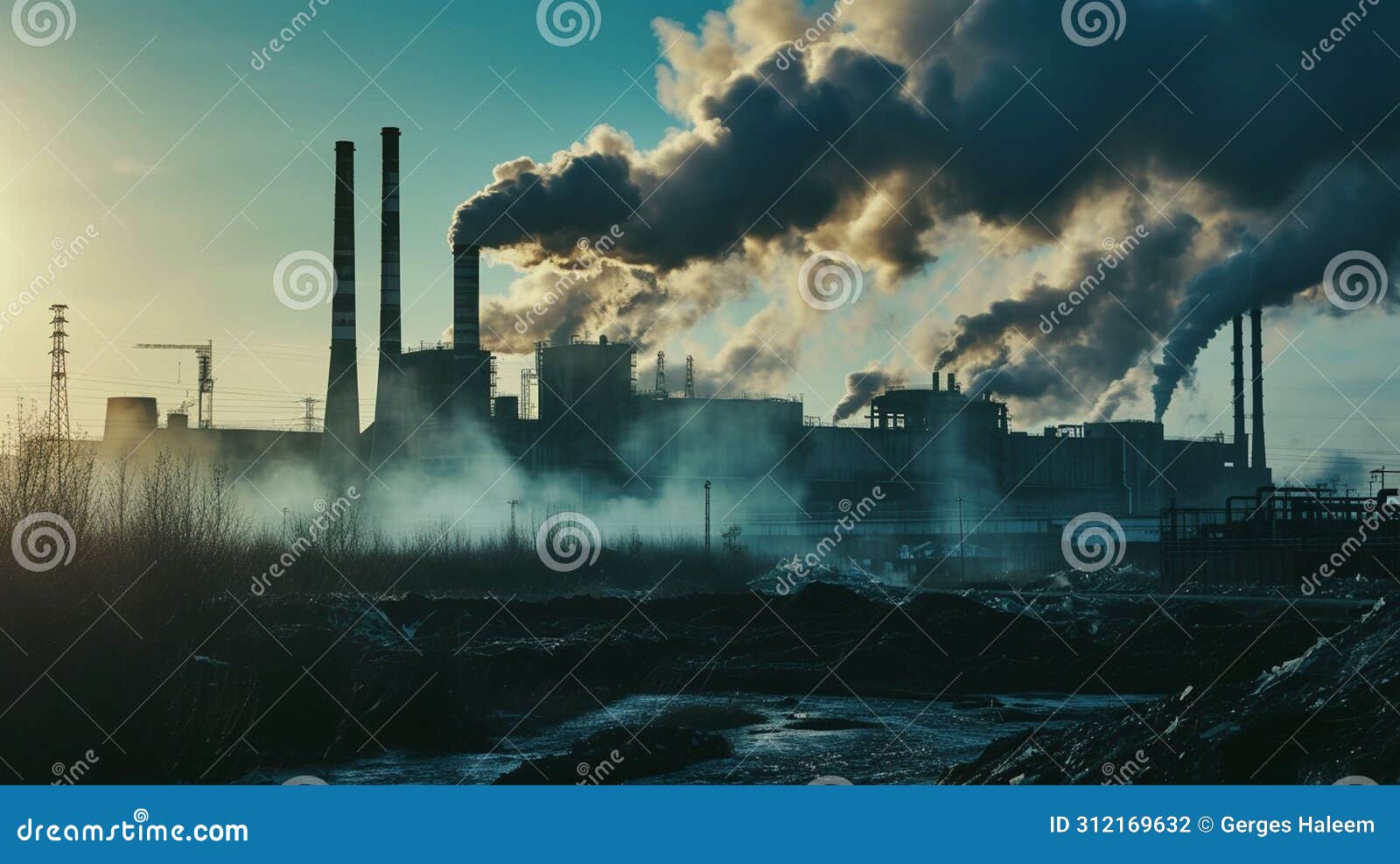 Factory Emitting Smoke from Stacks Stock Illustration - Illustration of ...