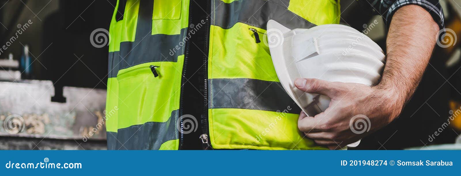 The Factory Worker in Uniform Holding the Hard Hat Stock Photo - Image ...