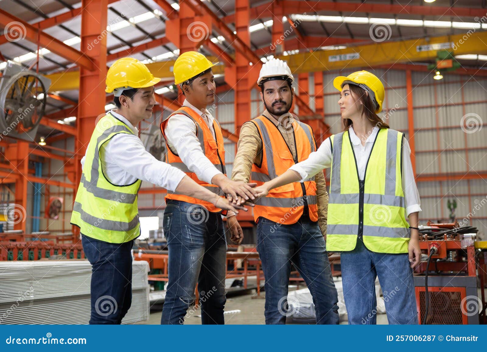 Factory Engineer Joint Hands Showing Their Teamwork Stock Image - Image ...