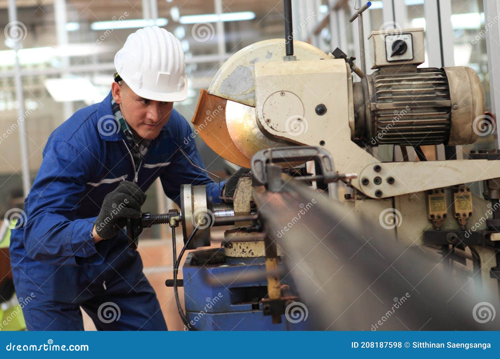 Factory Engineer Operating Big Machine Cut Off Stock Photo - Image of ...
