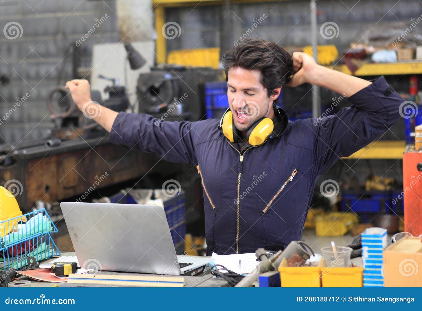 Factory Engineer Relax from Work. Stock Photo - Image of logistics ...