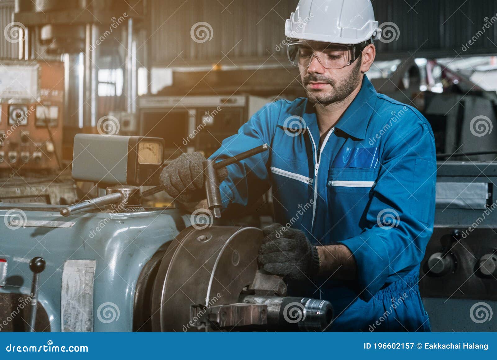 Factory Engineering Man Working Hydraulic Machine Industry Stock Image ...