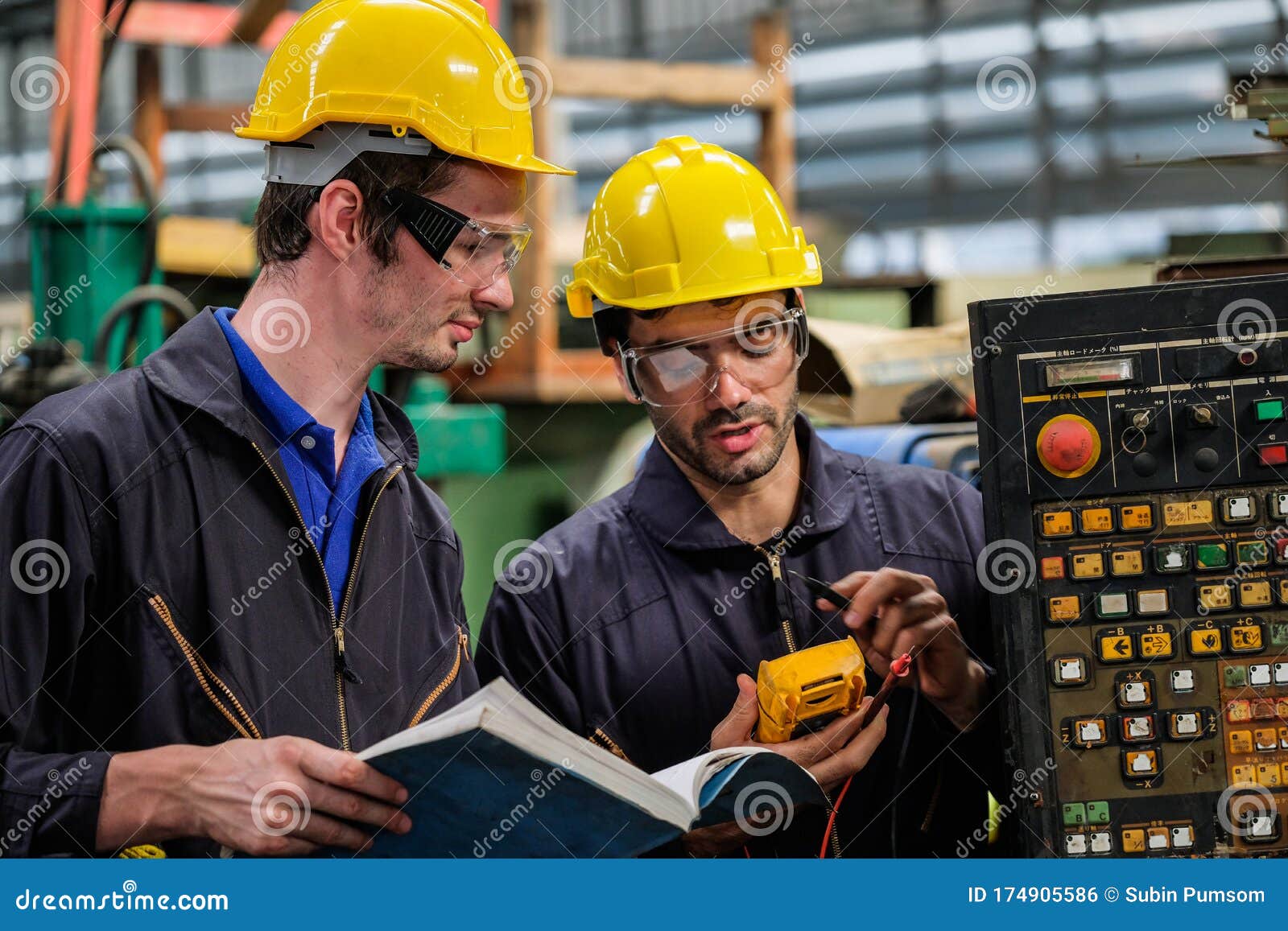 Factory Engineers Inspect the Factory Production Service Team Stock ...
