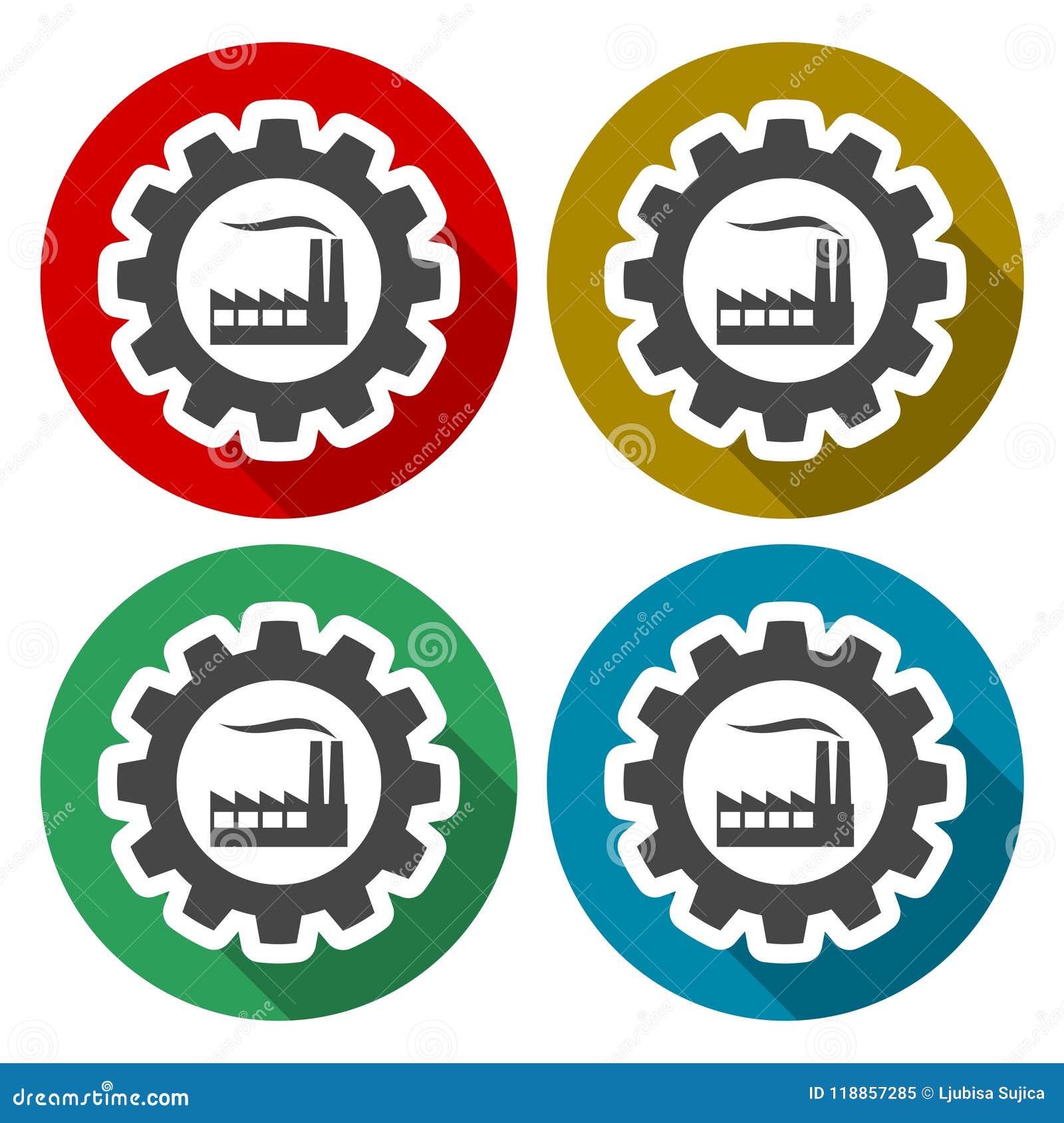 Factory Gear Vector Icons Set with Long Shadow Stock Vector ...
