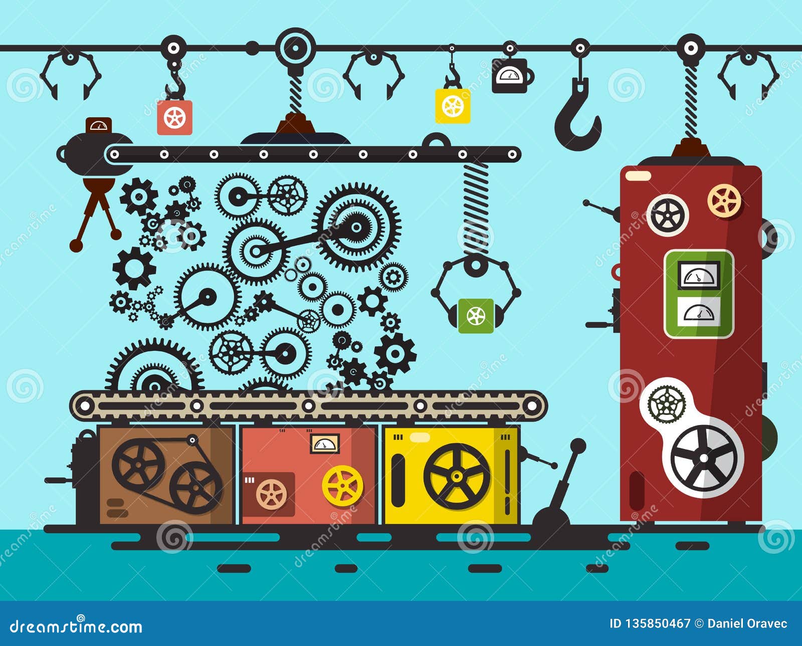 Factory Flat Design Interior with Cogs, Gears. Stock Vector ...