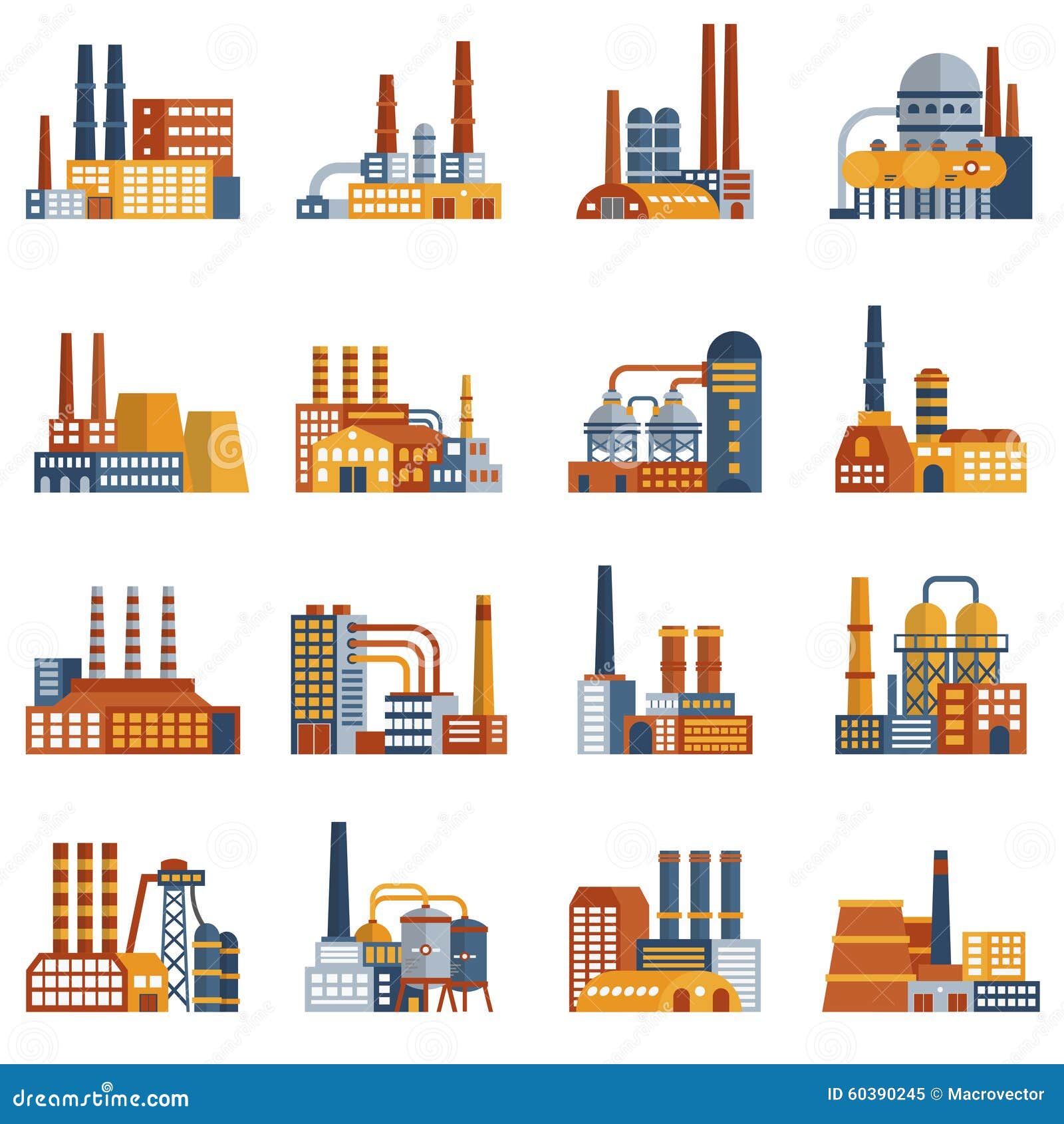 Factory Flat Icons Set stock vector. Illustration of refinery - 60390245