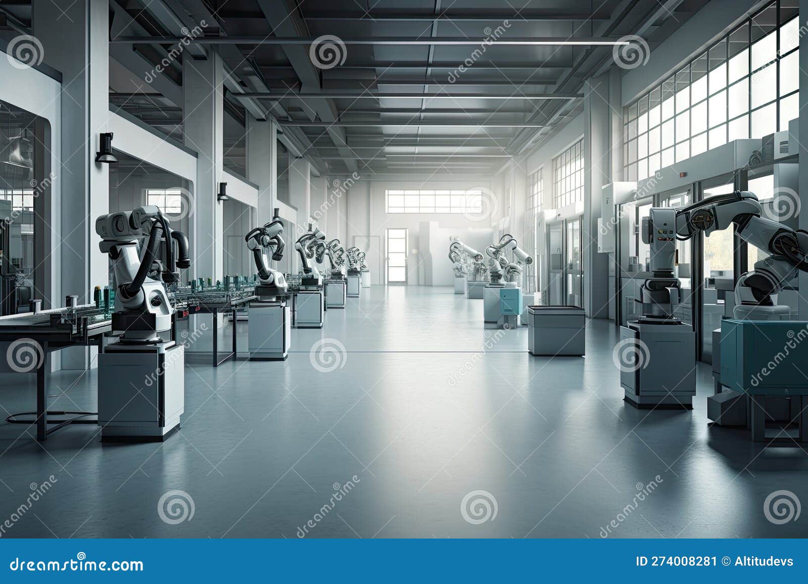 Factory Floor with Cobots Performing Precision Tasks Side by Side with ...