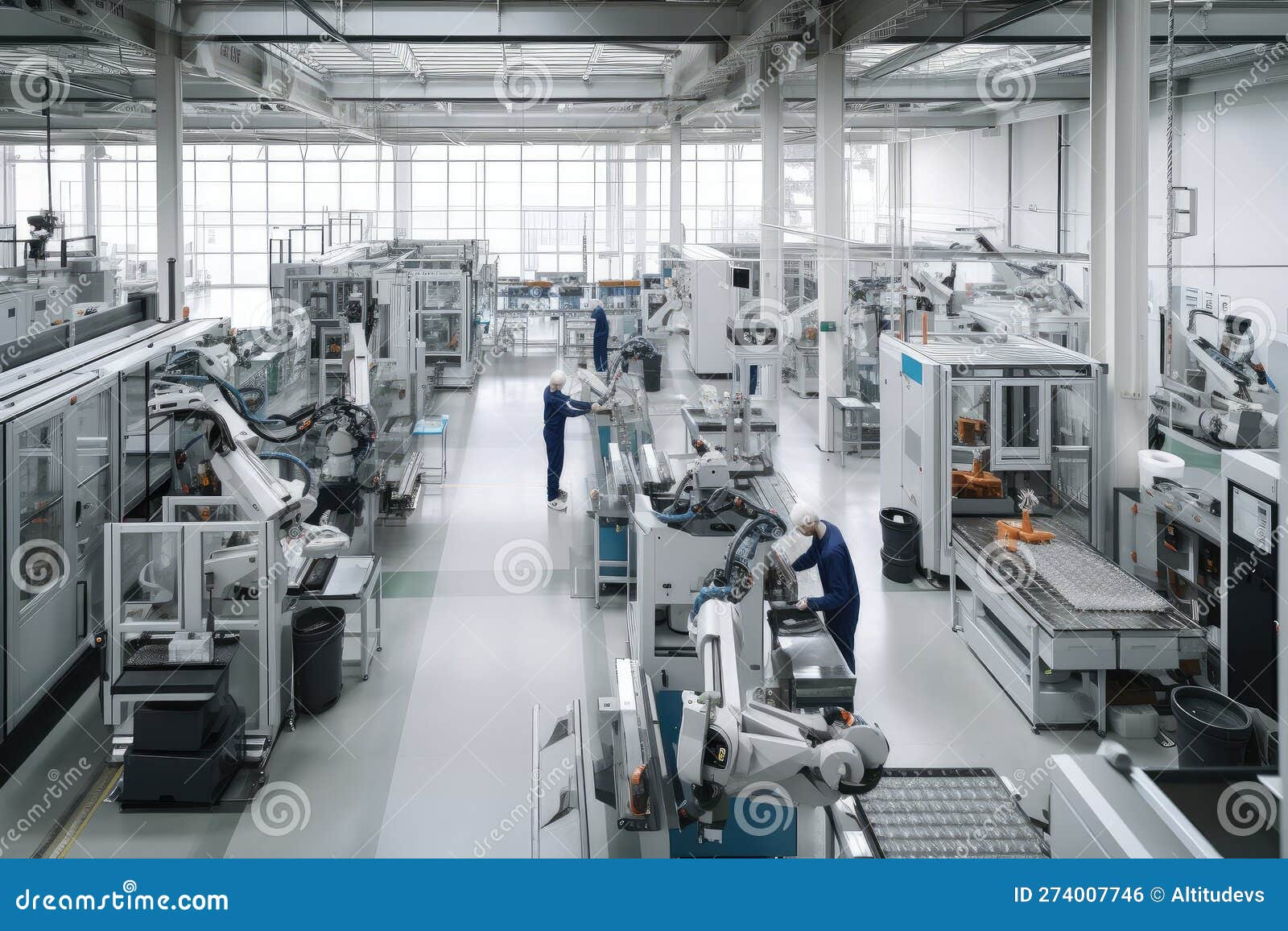 Factory Floor with Cobots Working Side by Side with Human Workers Stock ...