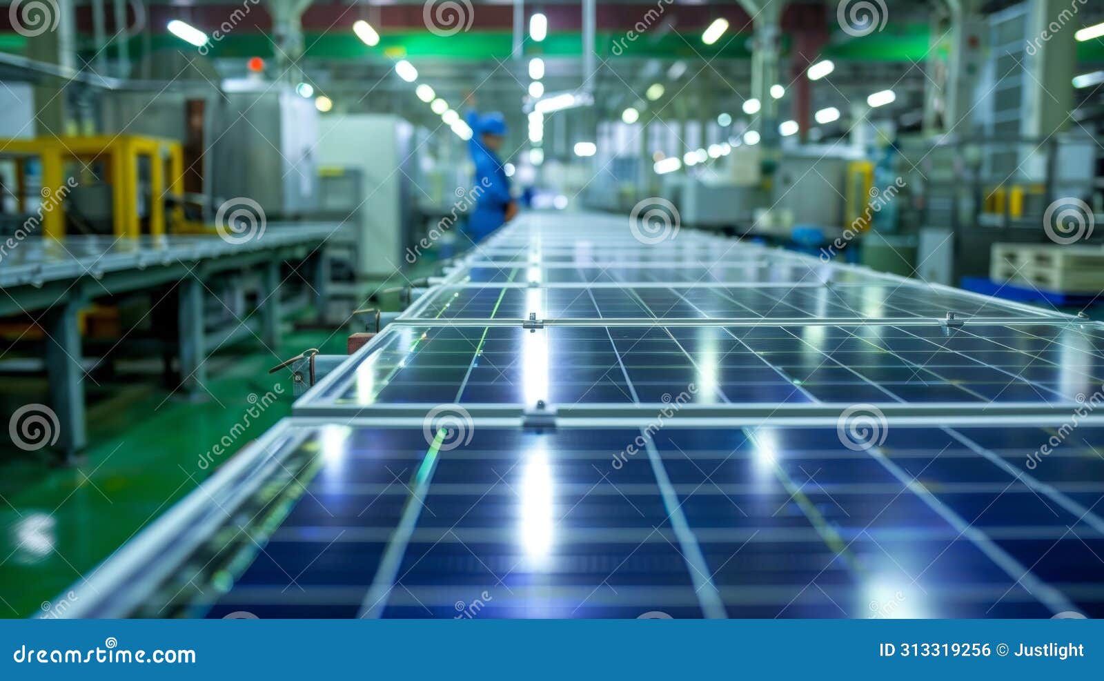 A Factory Floor Lined with Rows of Solar Panels Being Manufactured by ...