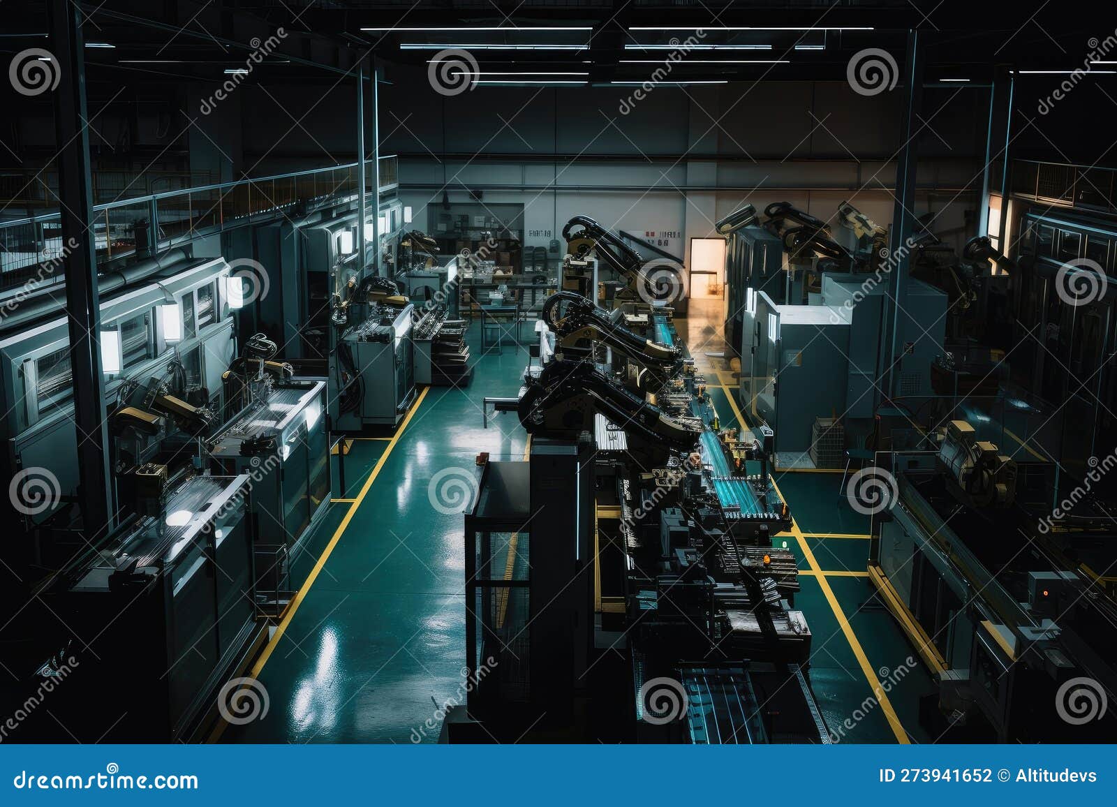 Factory Floor Teeming with Robotic Assembly Lines, Producing High-tech ...