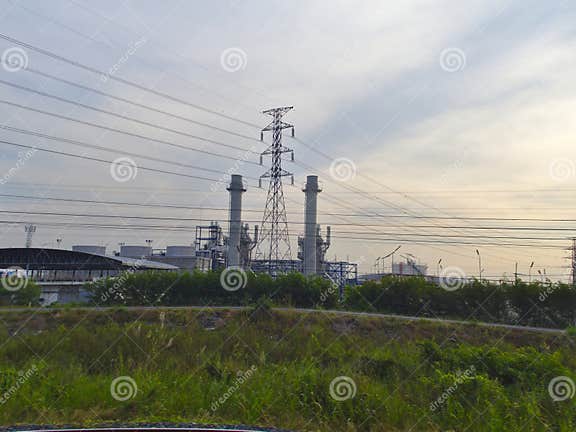 Factory with High Voltage Towers. Stock Image - Image of engineering ...