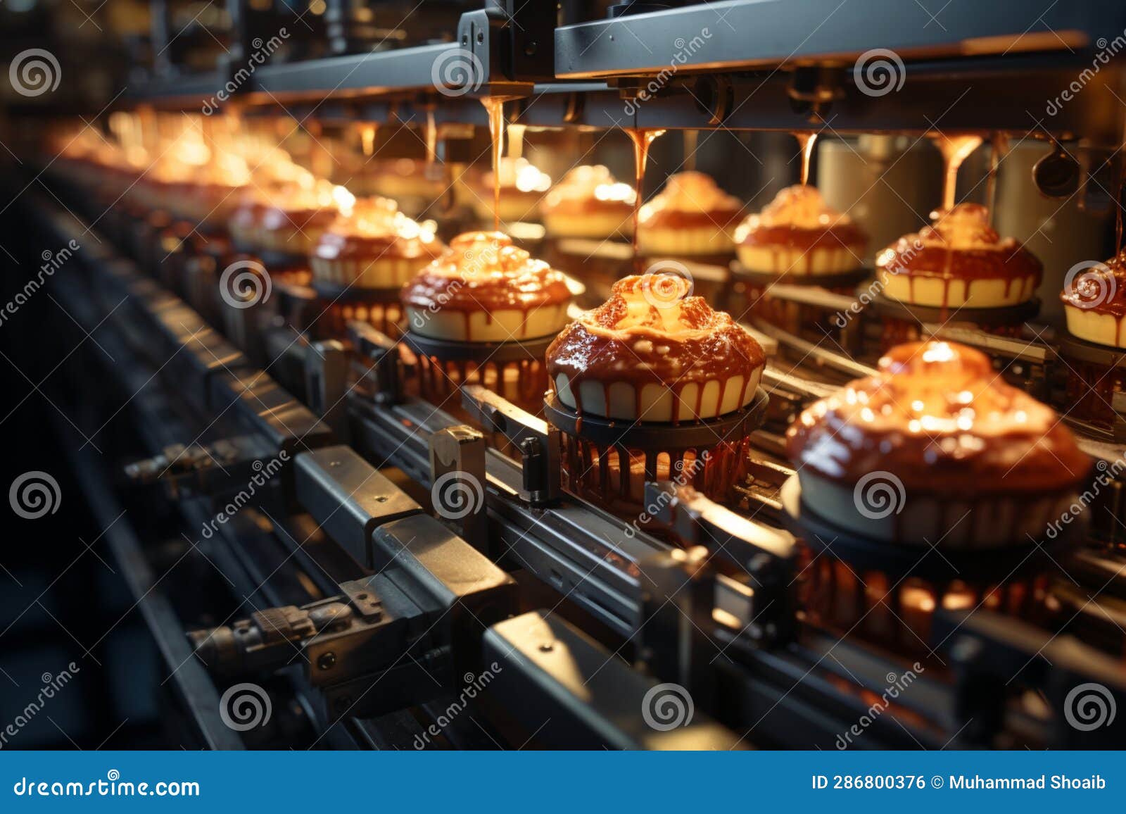 Factory Hums As Cakes Progress on the Conveyor Line Stock Illustration ...