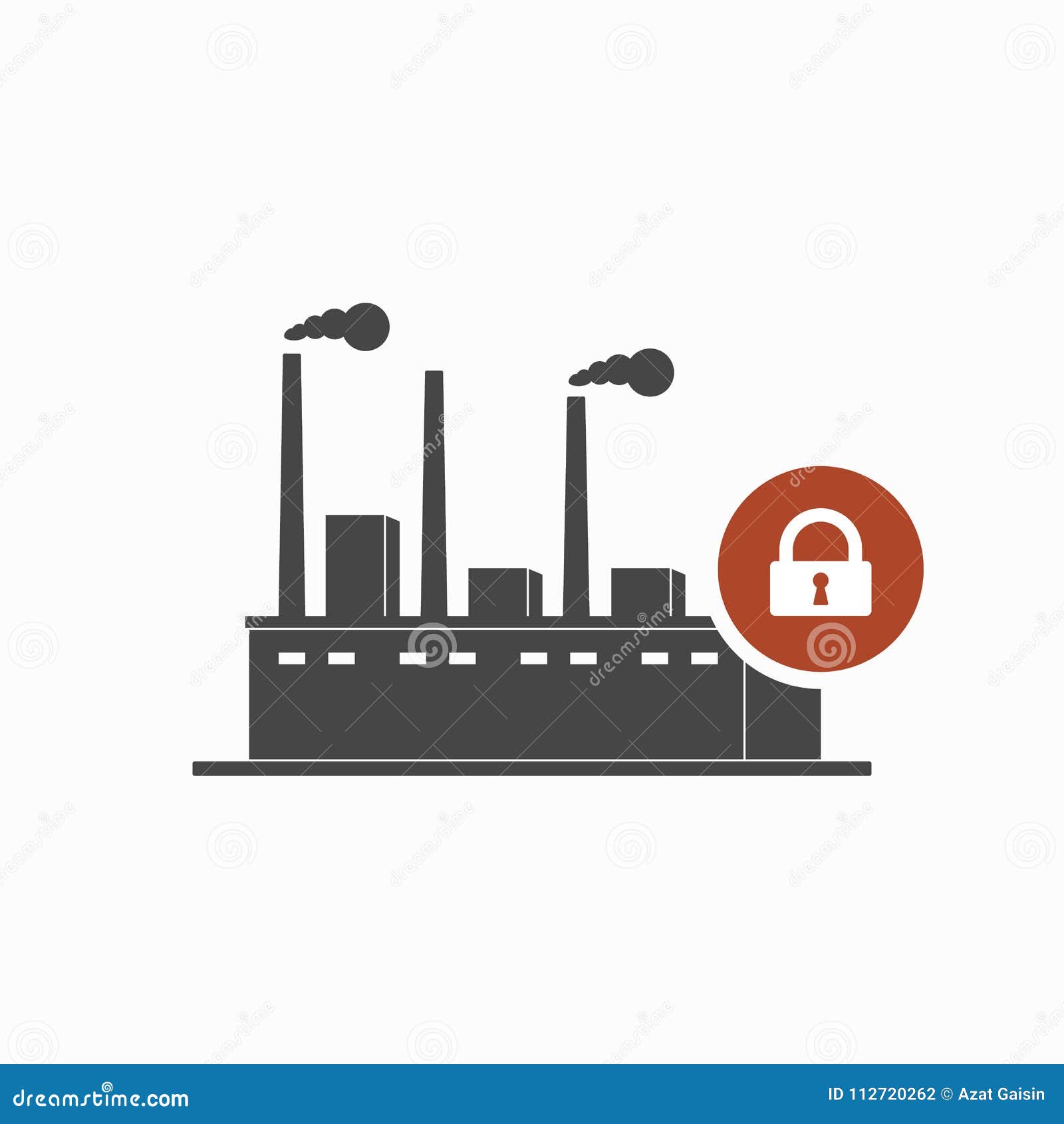 Factory Icon with Padlock Sign. Factory Icon and Security, Protection ...
