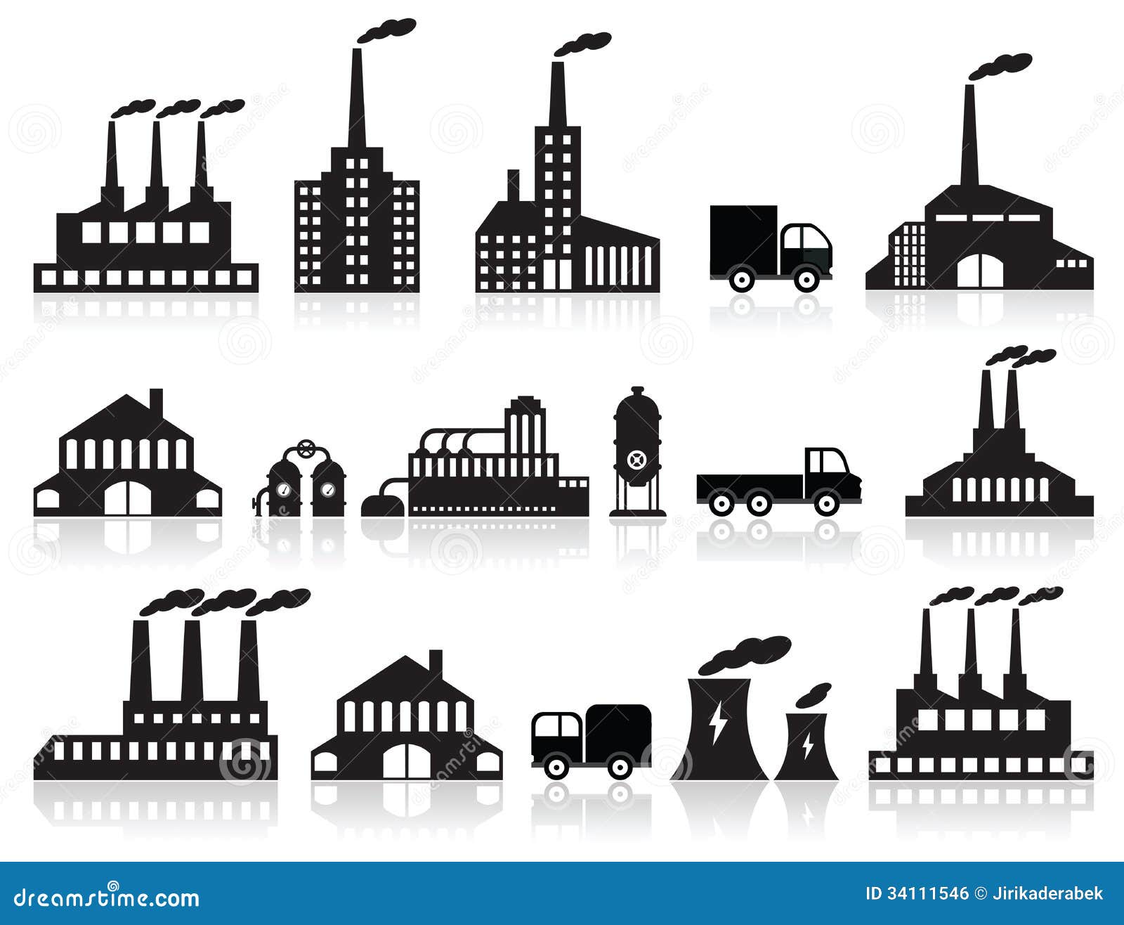 Factory Icons (black & White) Stock Vector - Illustration of coal ...