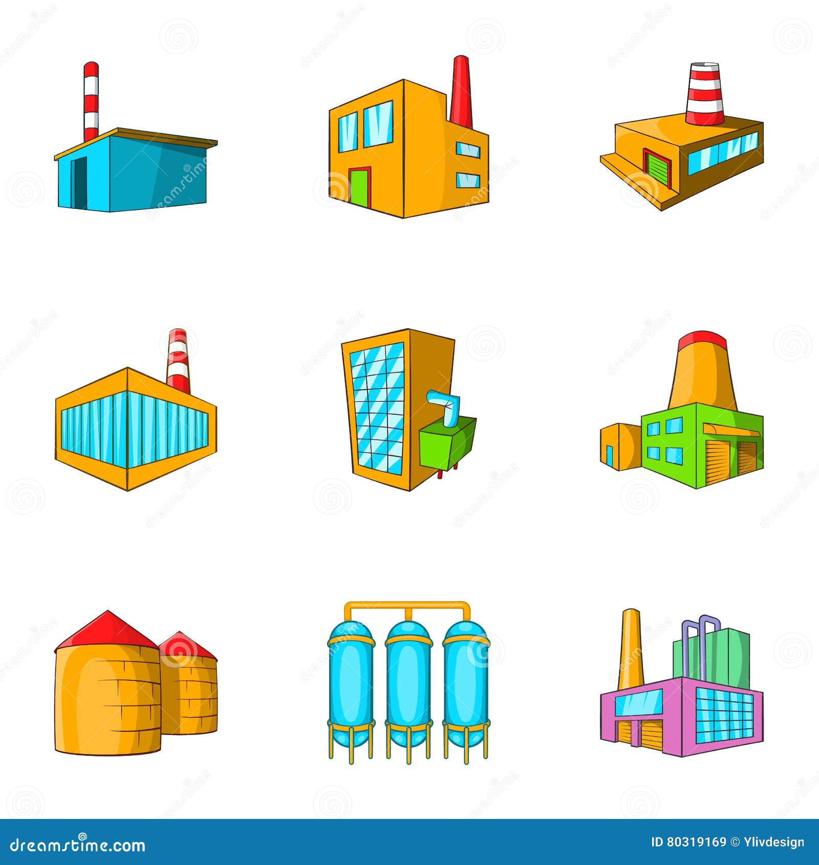 Factory Icons Set, Cartoon Style Stock Vector - Illustration of ...