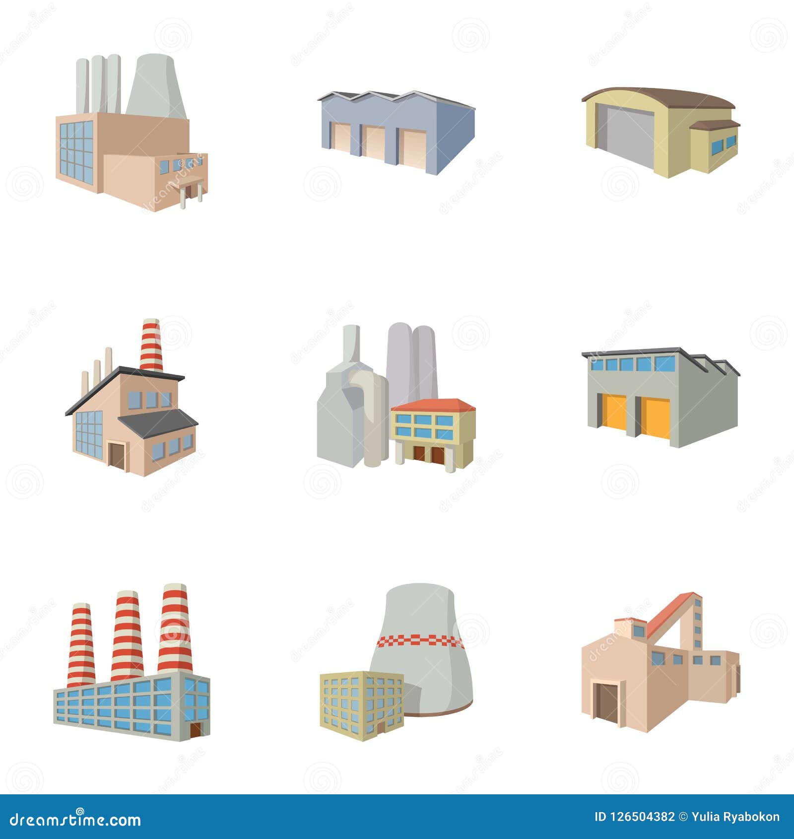Factory Icons Set, Cartoon Style Stock Illustration - Illustration of ...