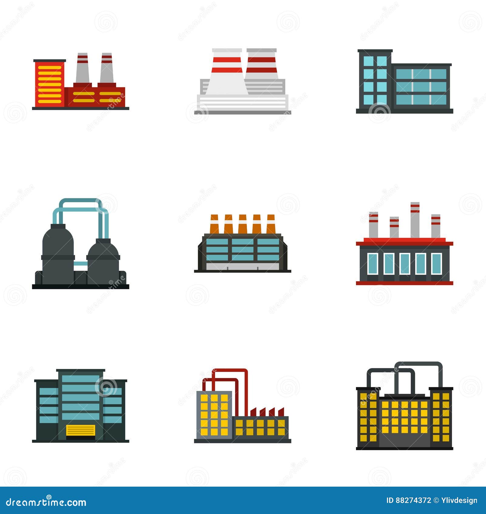 Factory Icons Set, Flat Style Stock Vector - Illustration of ...