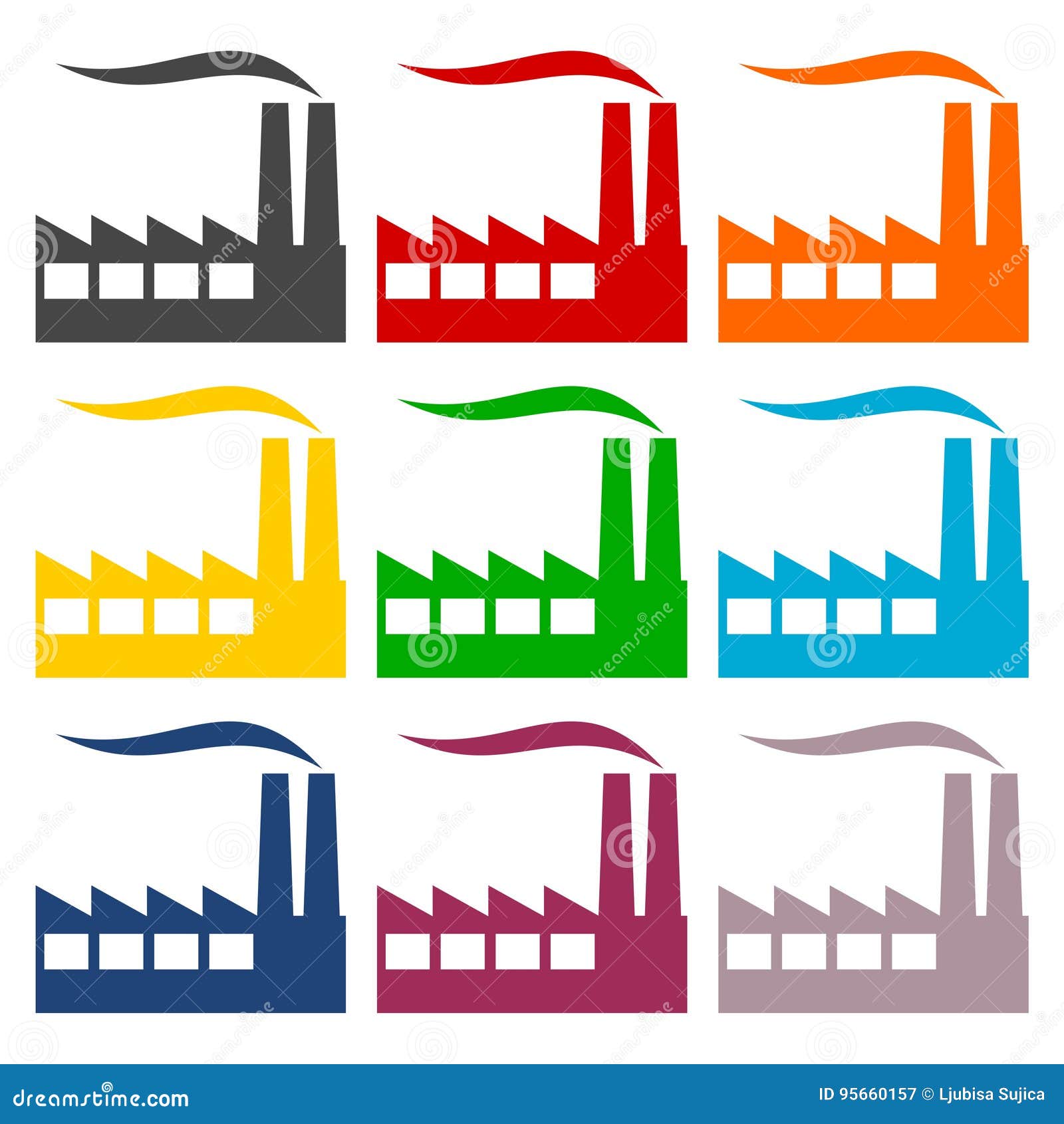 Factory Icons Set on White Background Stock Vector - Illustration of ...