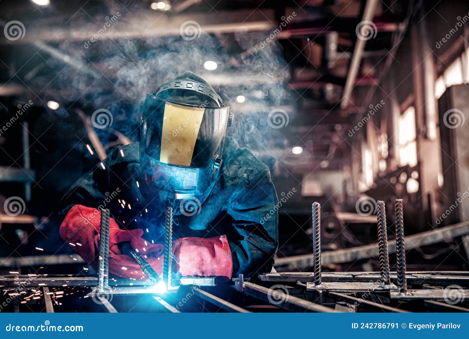 Factory Industry Worker Welder in Protective Uniform with Mask on ...