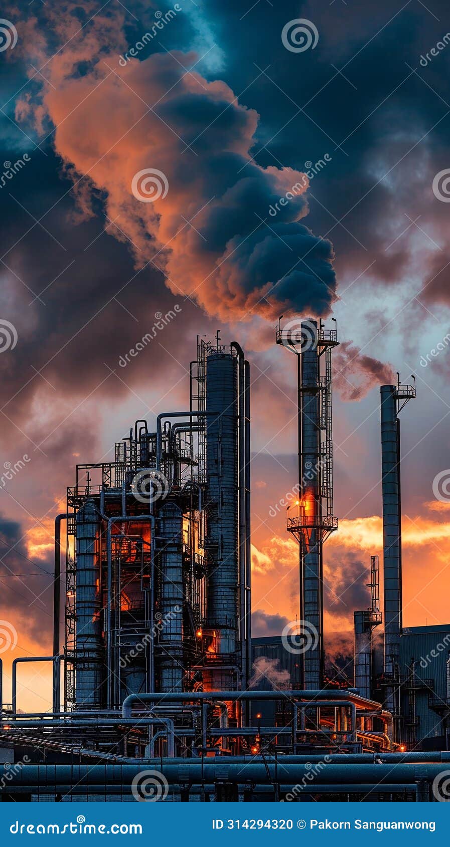 Factory Installing Pollution Control Systems, Dusk, Industrial Angle ...
