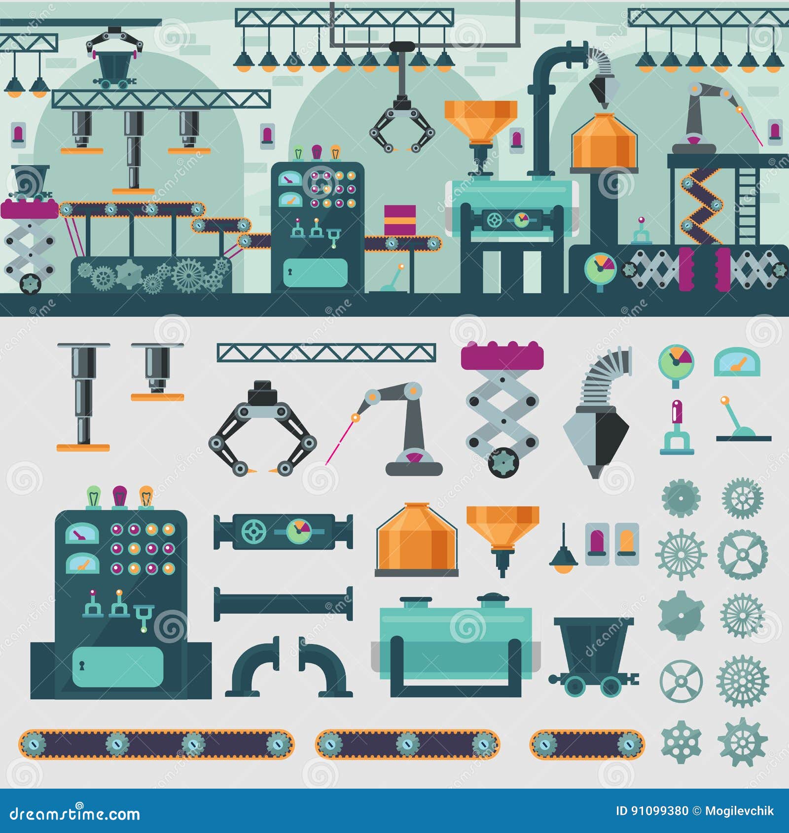 Factory Interior. Manufacturing Conveyor Indoors, Industrial Line With ...