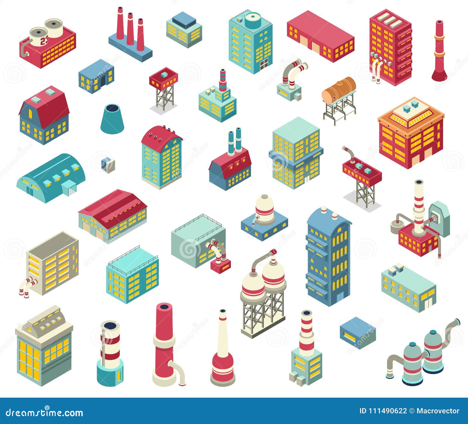 Factory Isometric Objects Set Stock Vector - Illustration of chimney ...
