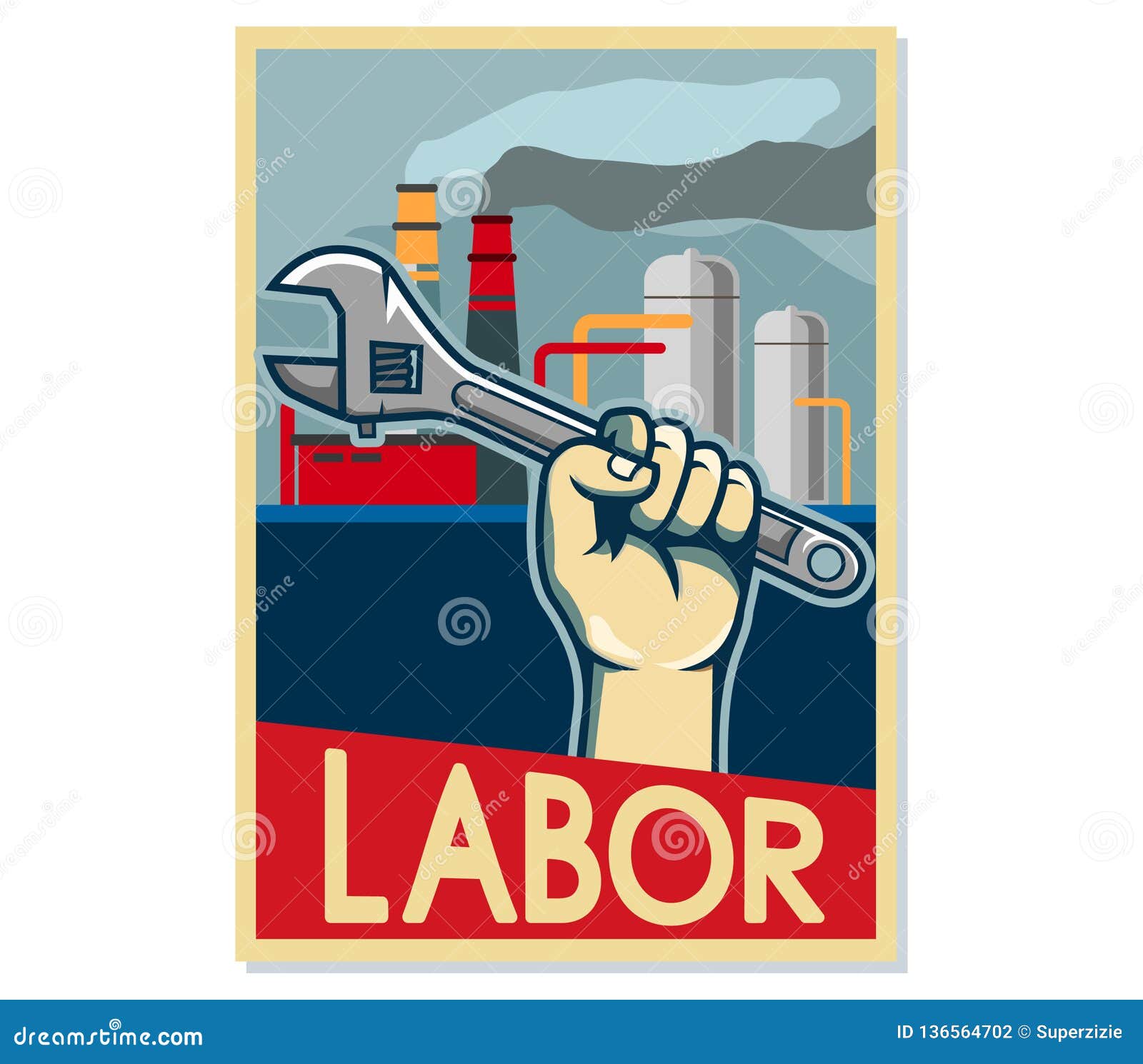 Factory Labor Poster in Beige Color Stock Vector - Illustration of blue ...