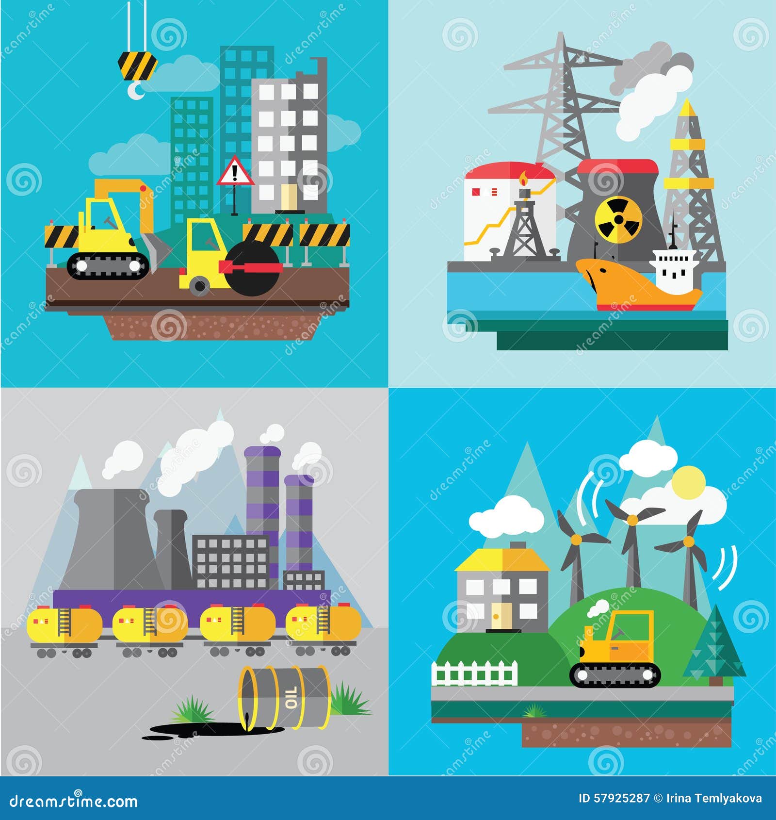 Factory Landscape, Ecology Concept Stock Vector - Illustration of plant ...