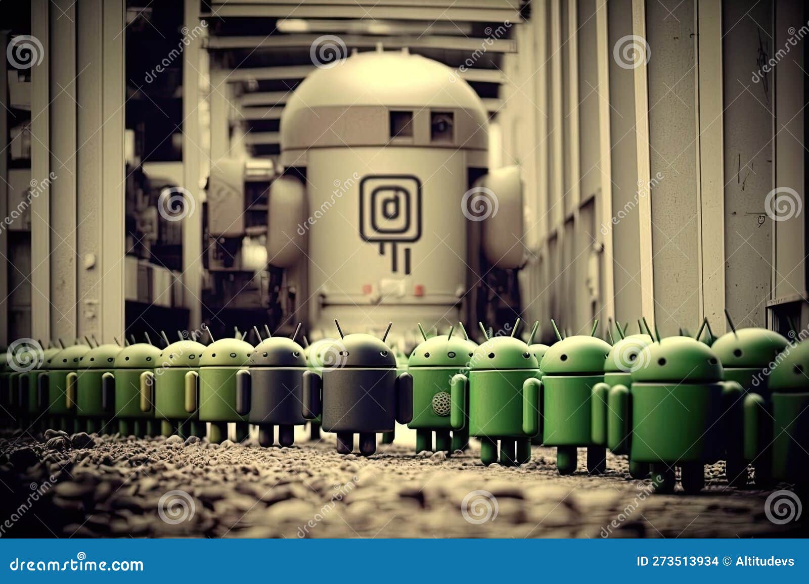 Factory, with Line of Androids Moving through Assembly Process Stock ...