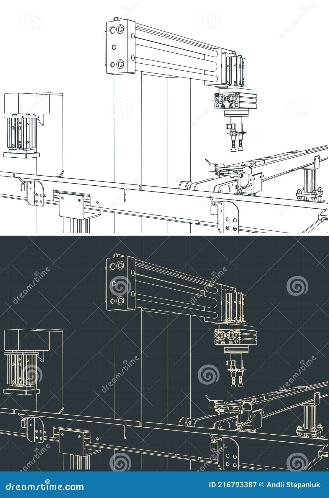 Factory line drawings stock vector. Illustration of robotic - 216793387