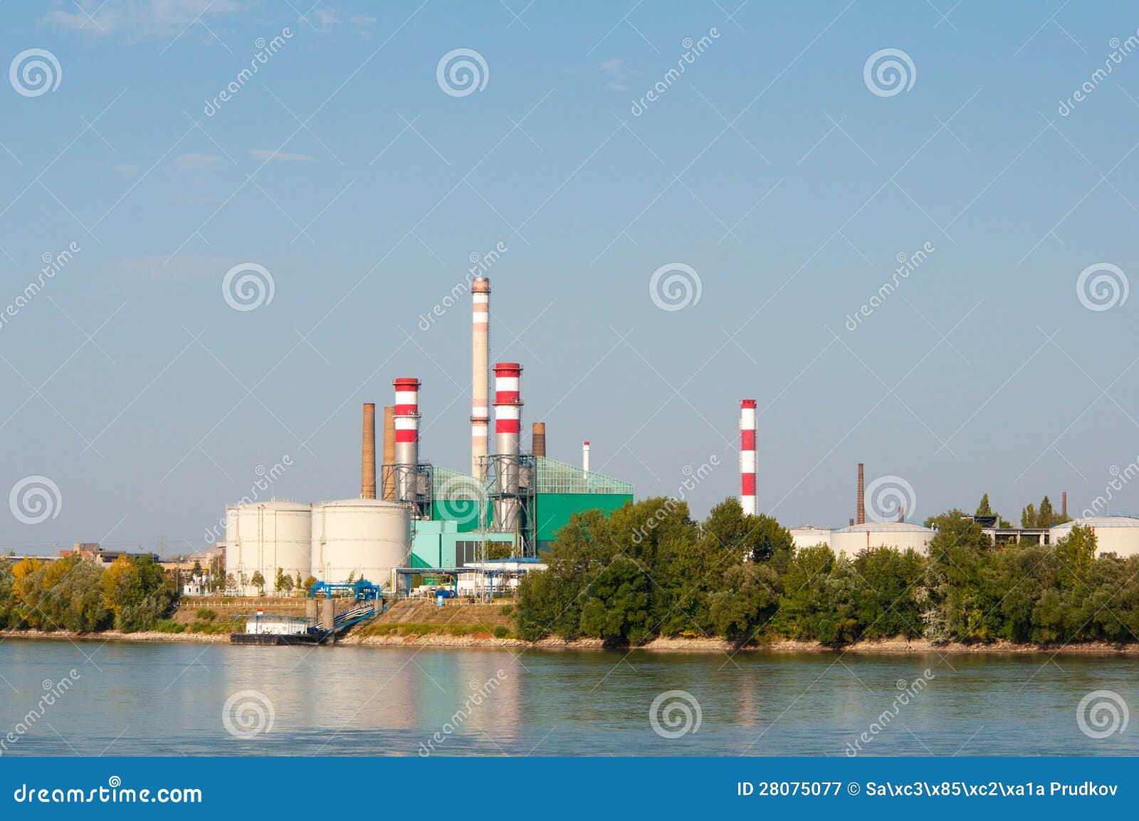 Factory with Lot of Chimneys on the Riverside Stock Image - Image of ...