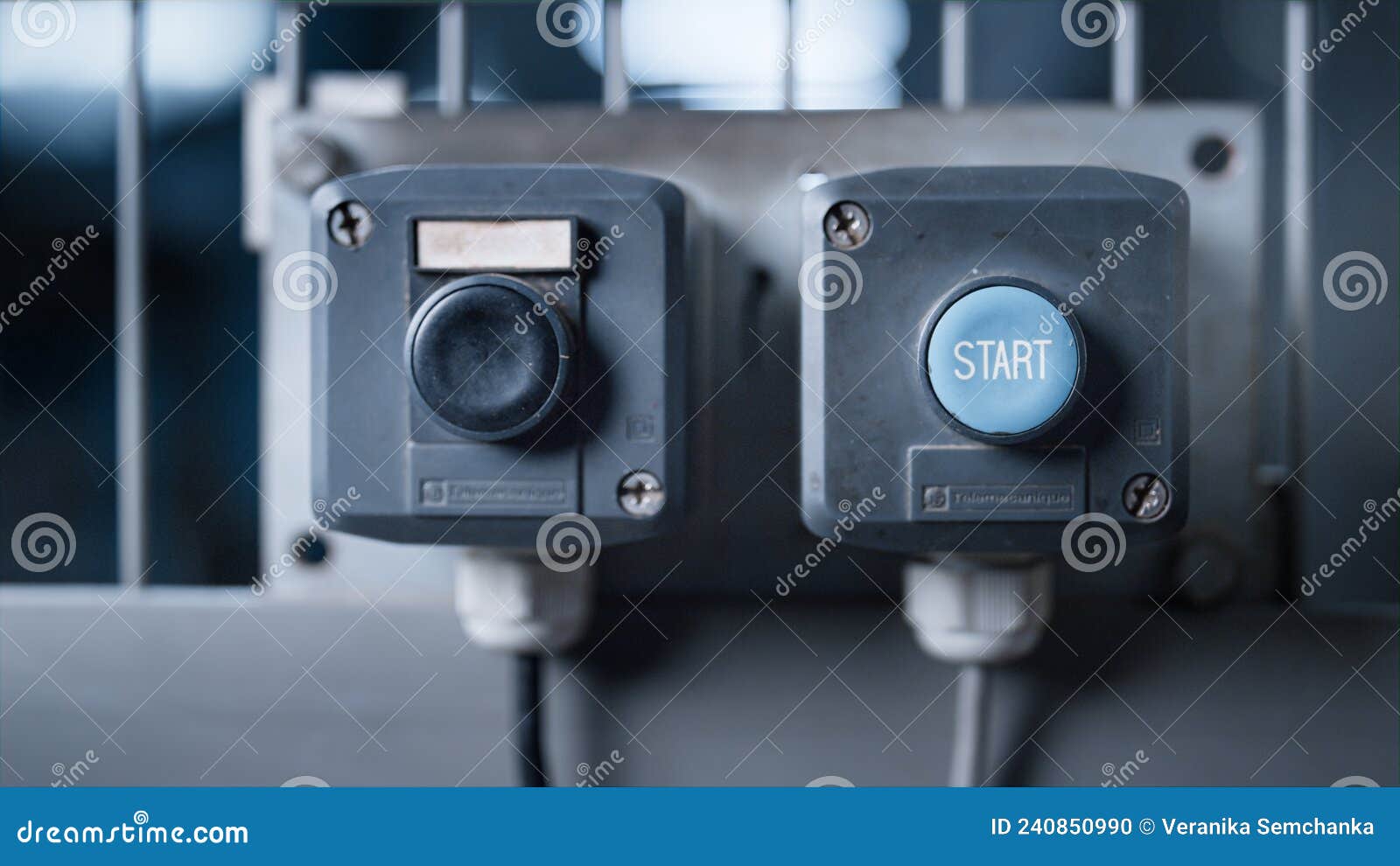 Factory Machine Stop Button on Technological Manufacture Automat Panel ...