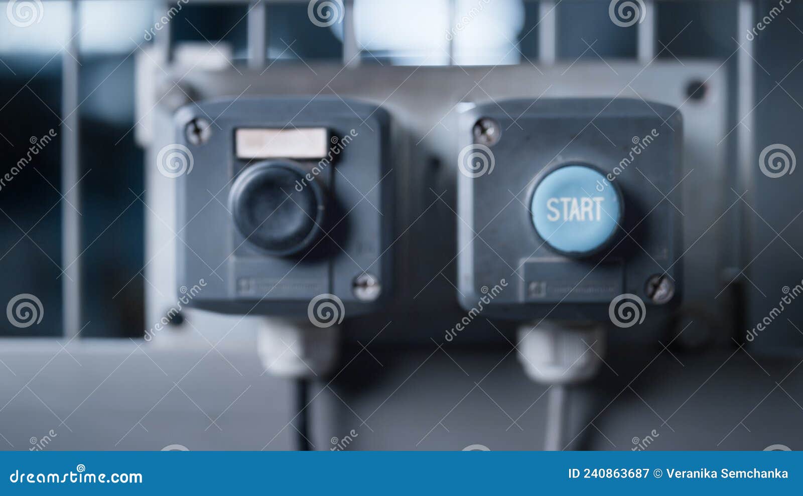 Factory Machine Stop Button on Technological Manufacture Automat Panel ...